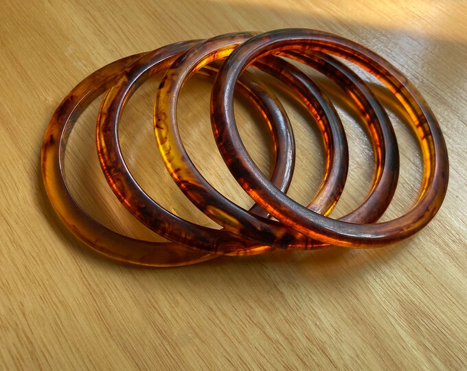 Vintage Bakelite Bangle Set, Skinny Rootbeer Tortoise Bracelet Set of 4 ...