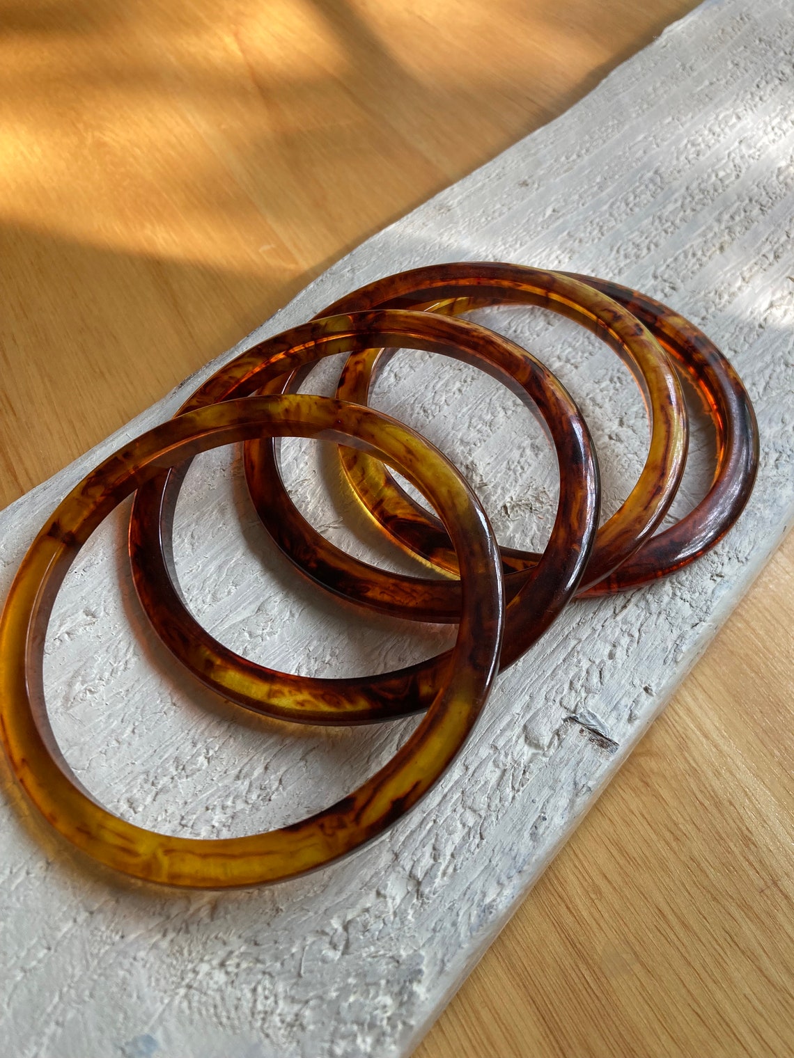 Vintage Bakelite Bangle Set, Skinny Rootbeer Tortoise Bracelet Set of 4 ...