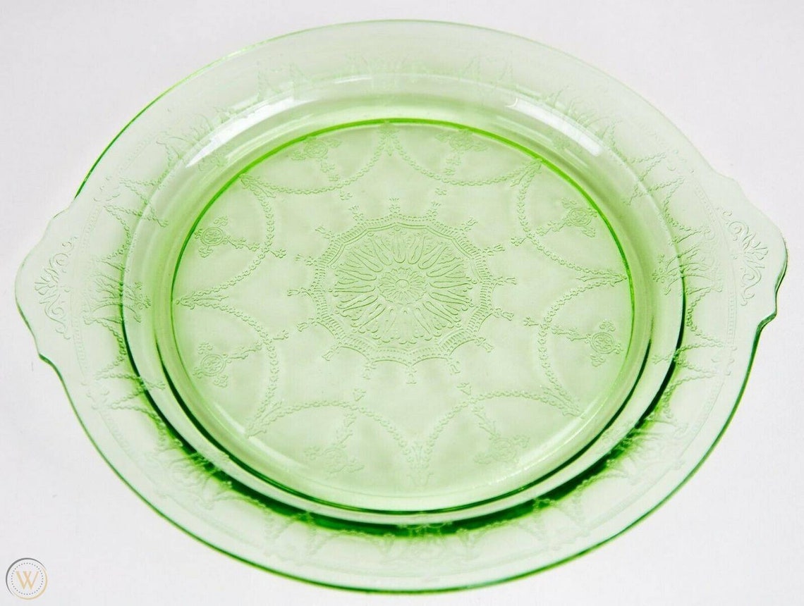 Cameo Pattern Green Depression Glass 11.5 Cake Plate | Etsy