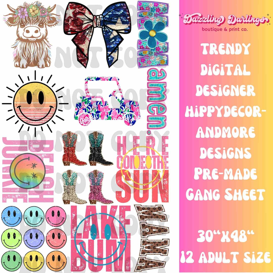 DTF Gang Sheet, Hippydecorandmore Designs, 30x48, Highland Cow ...