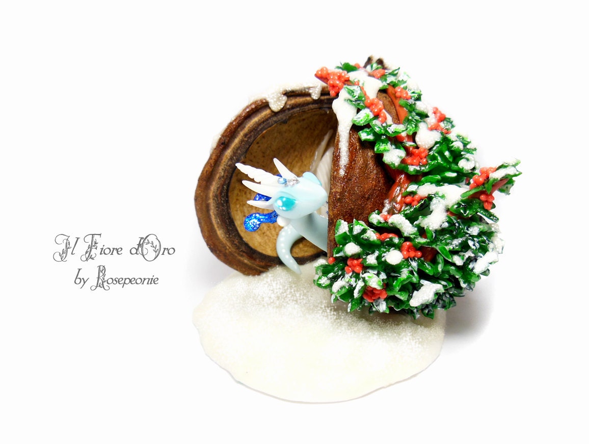 Ice Dragon in His Lair. OOAK Fantasy Creature Miniature of Wood and ...