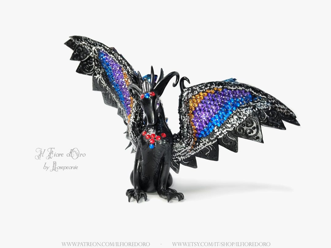 Black Jewel Dragon "sirius". OOAK Fantasy Sculpture of Hand-painted ...