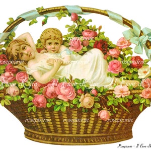 Basket With Children and Flowers - Romantic Victorian Images for ...