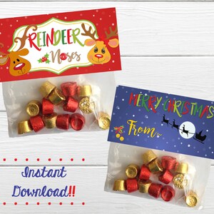 INSTANT DOWNLOAD Reindeer Noses Candy Bag Topper - Etsy