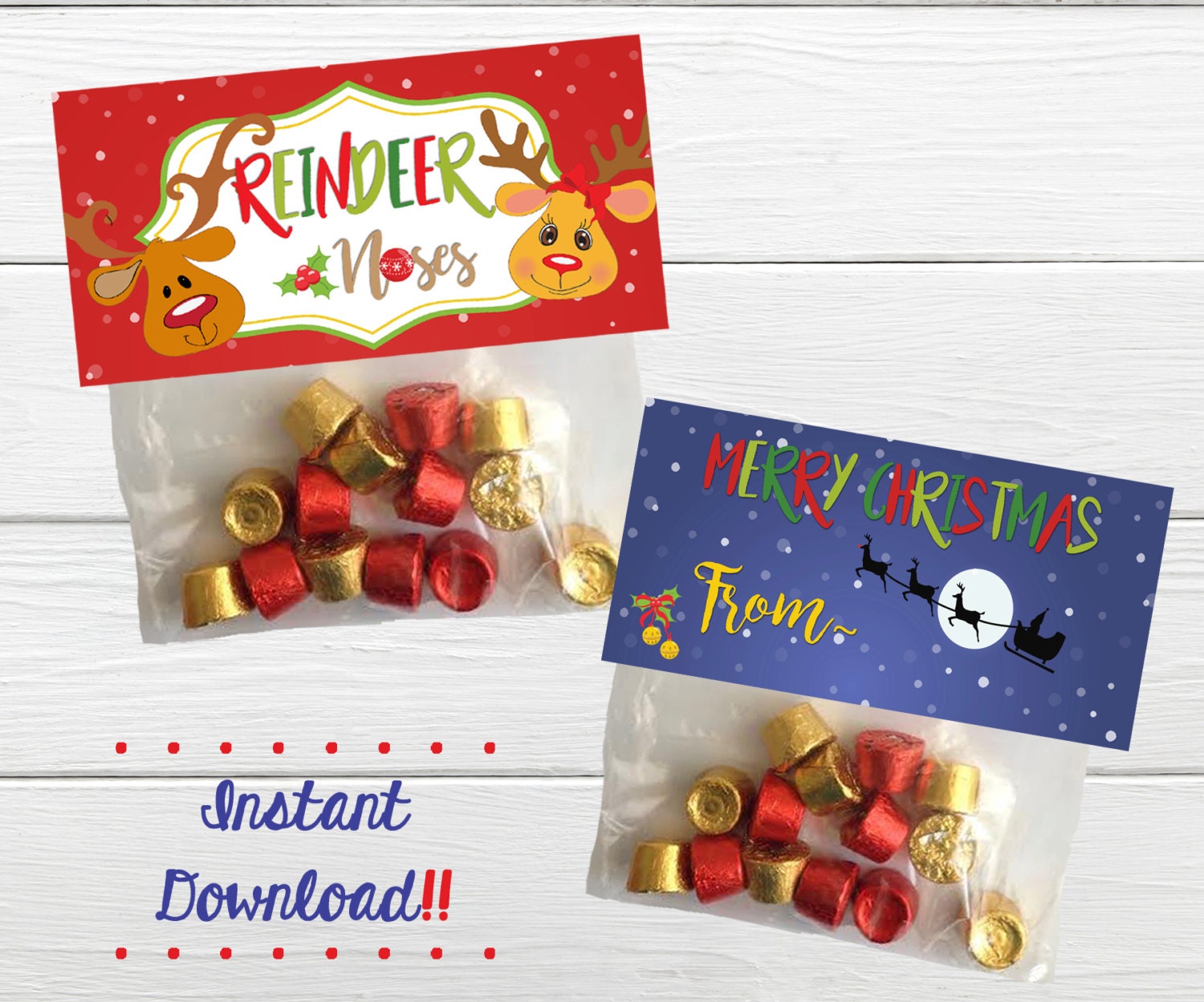 INSTANT DOWNLOAD Reindeer Noses Candy Bag Topper - Etsy
