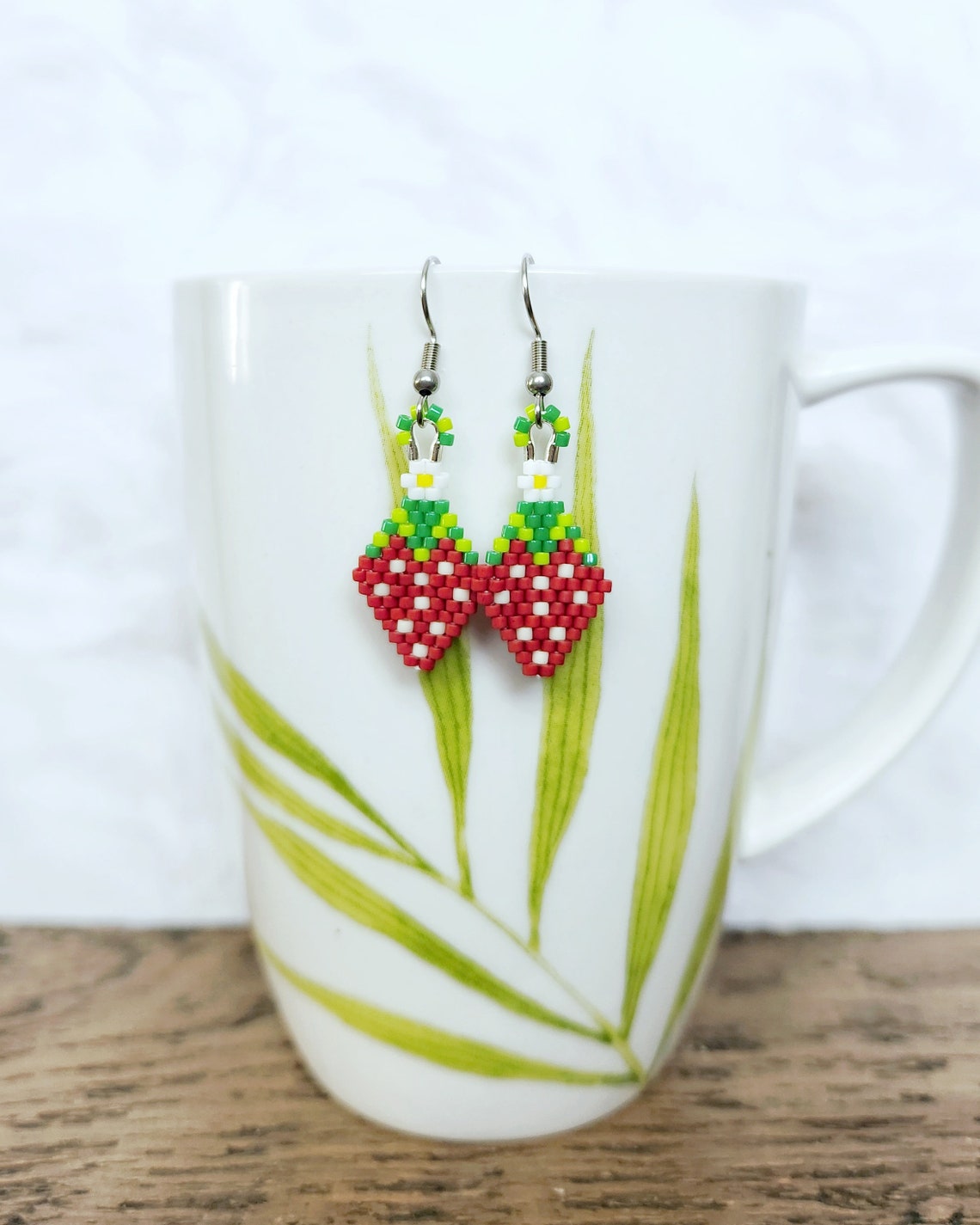 Beaded Brick Stitch Strawberry & Flower Earrings Indigenous Made ...