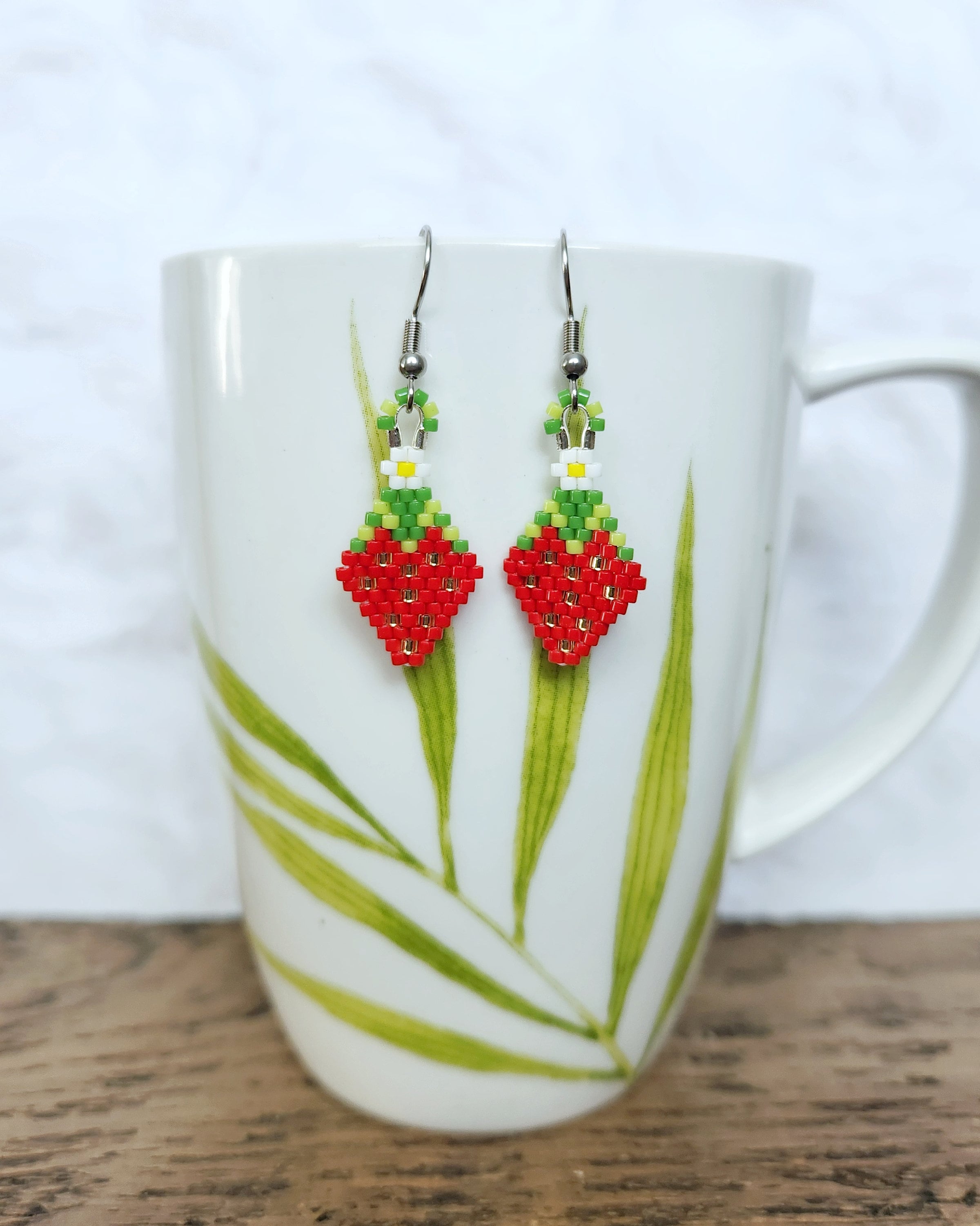Beaded Brick Stitch Strawberry & Flower Earrings Indigenous Made ...