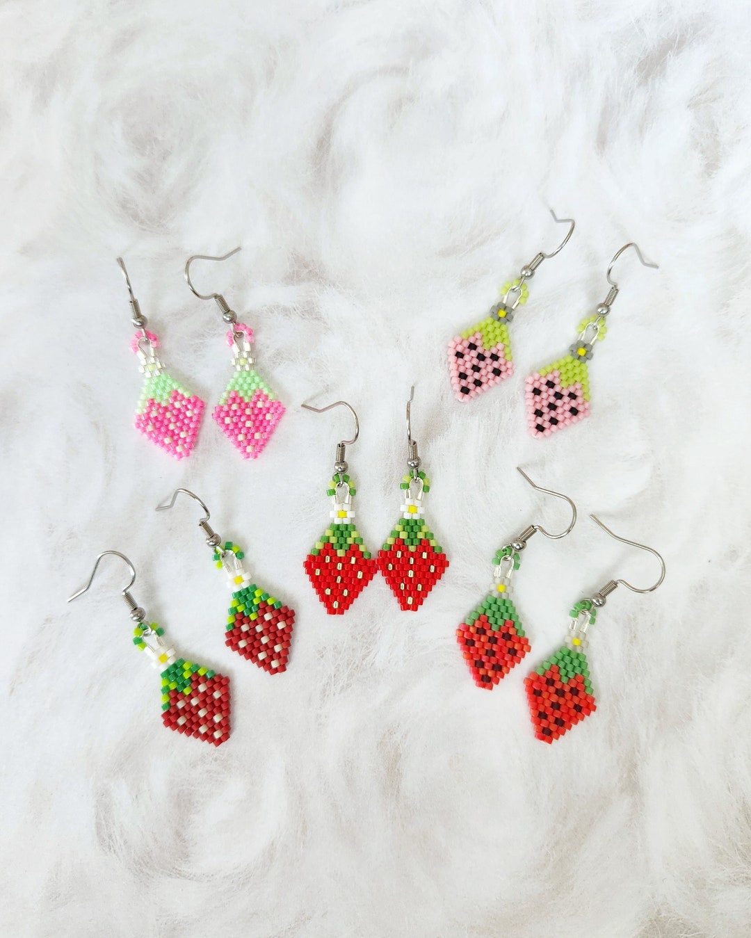 Beaded Brick Stitch Strawberry & Flower Earrings Indigenous Made ...