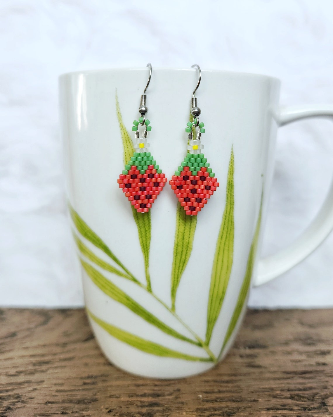 Beaded Brick Stitch Strawberry & Flower Earrings Indigenous Made ...