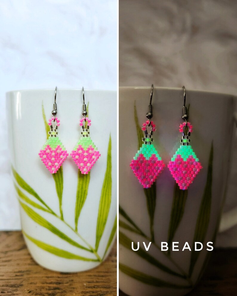 Beaded Brick Stitch Strawberry & Flower Earrings Indigenous Made ...