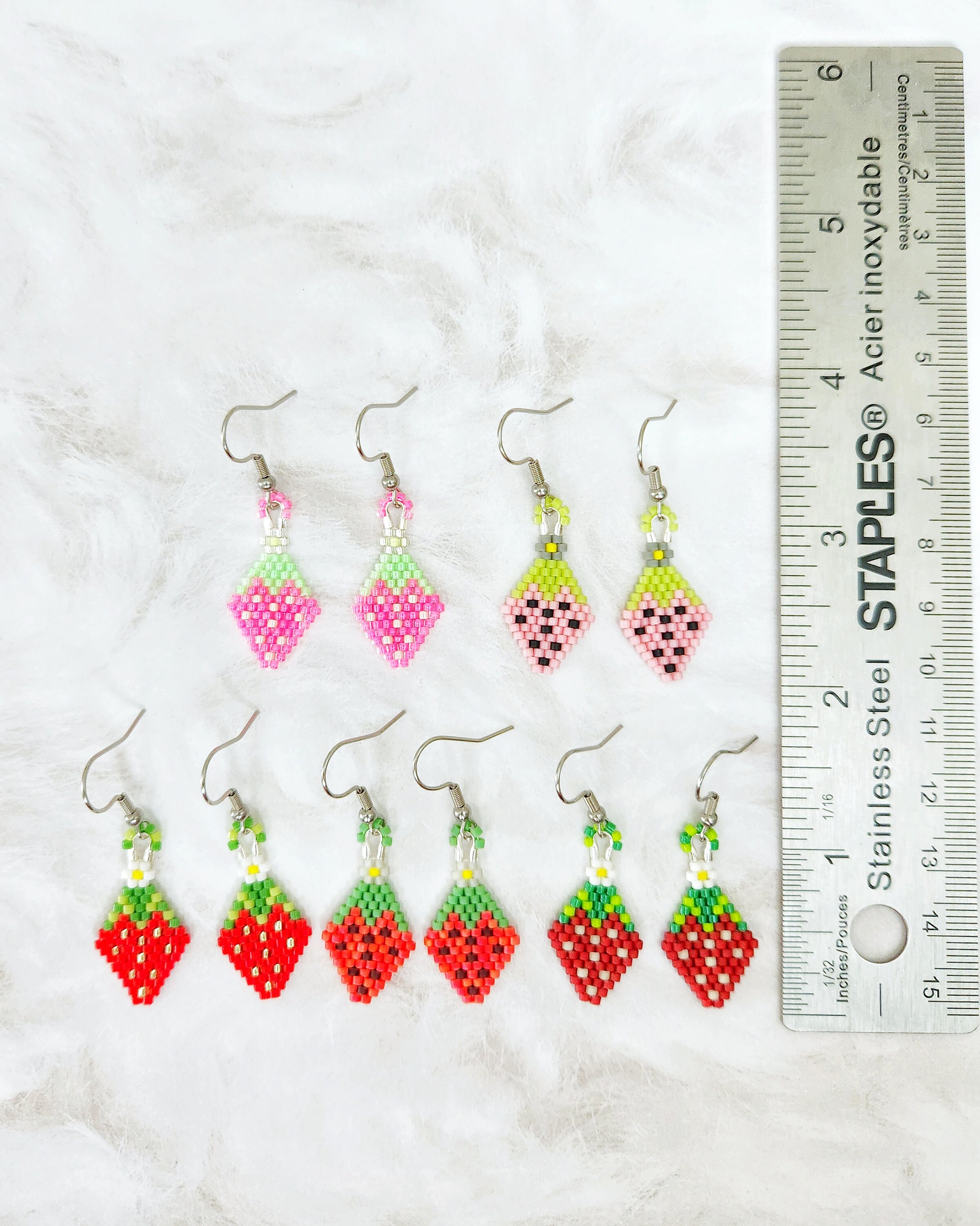 Beaded Brick Stitch Strawberry & Flower Earrings Indigenous Made ...