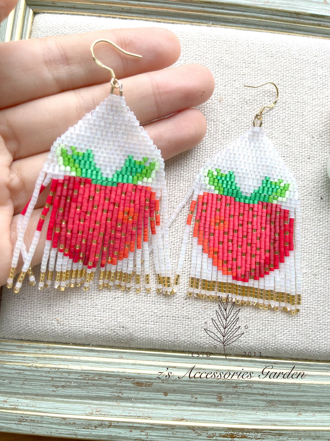 Strawberry Beaded Earrings, Cute and Fresh Style Seed Bead Earrings ...