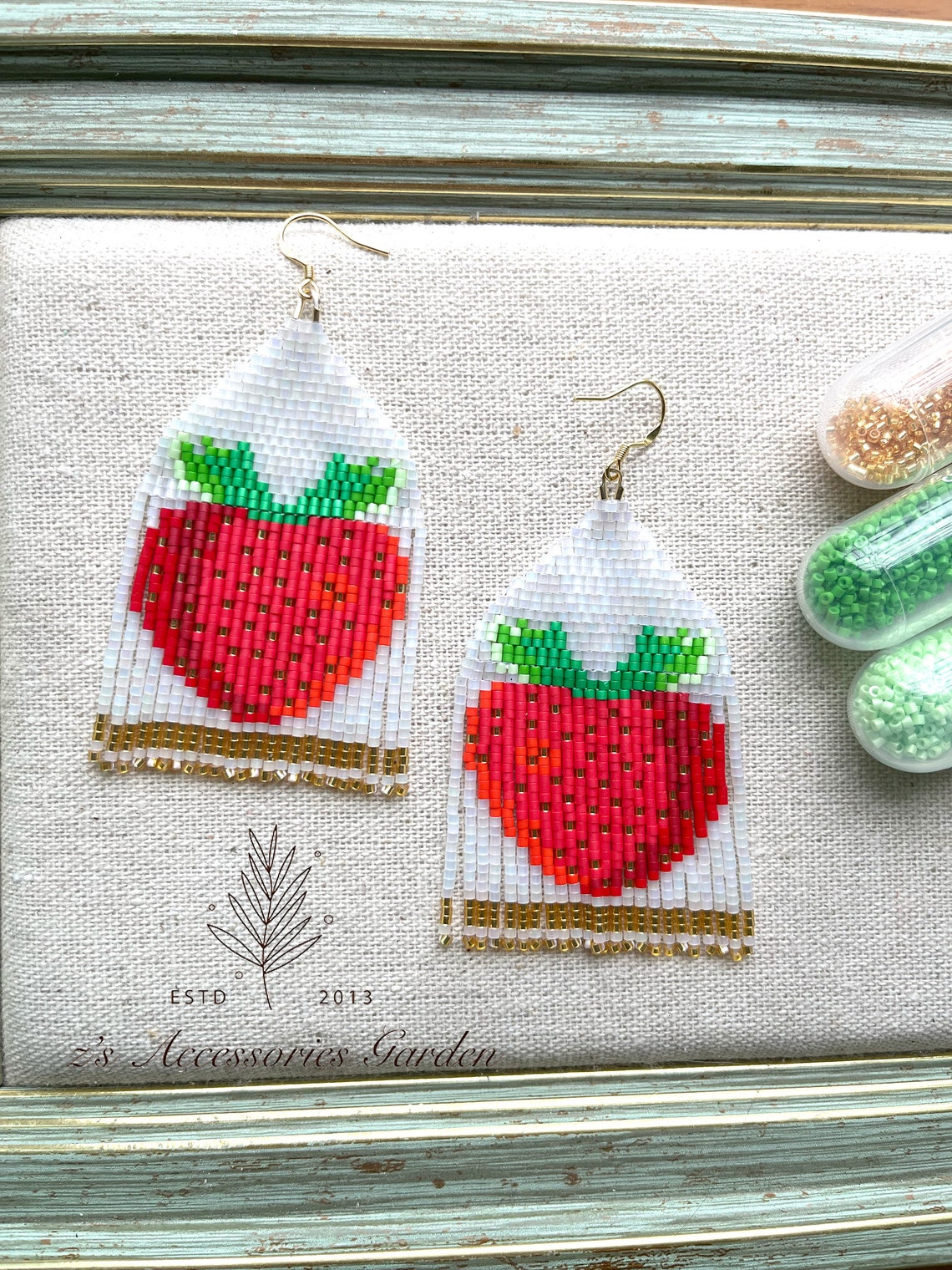 Strawberry Beaded Earrings, Cute and Fresh Style Seed Bead Earrings ...