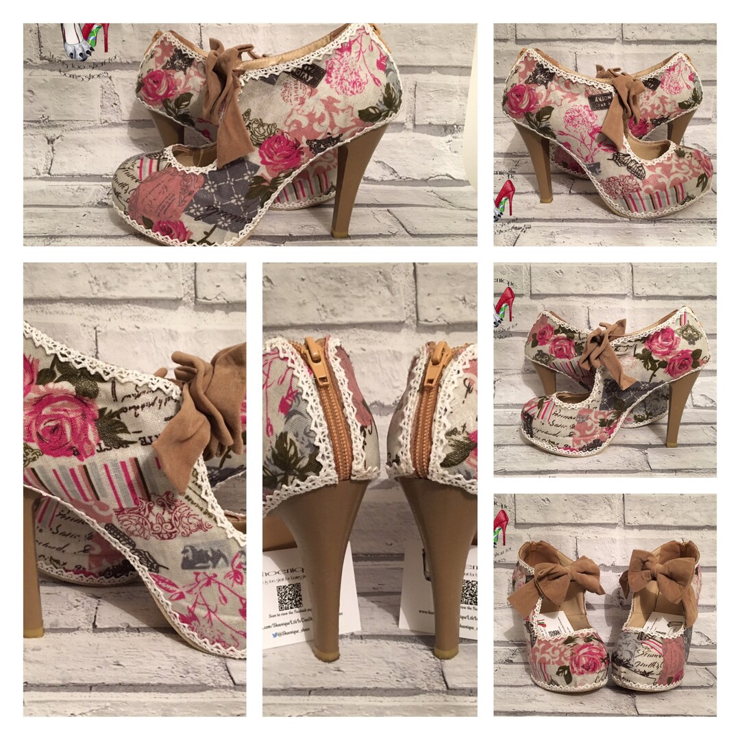 Vintage Paris Floral Heels Shoes Gift for Her Lace Eiffel Tower France ...