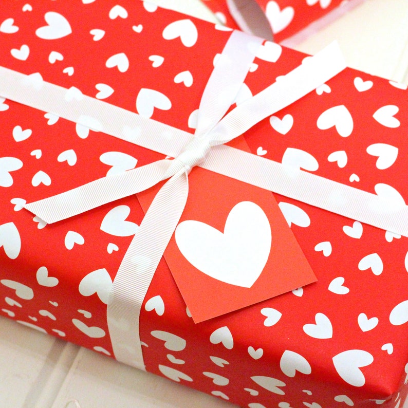 Love Hearts VALENTINES GIFT WRAP Set Red Hearts Wrapping - Etsy