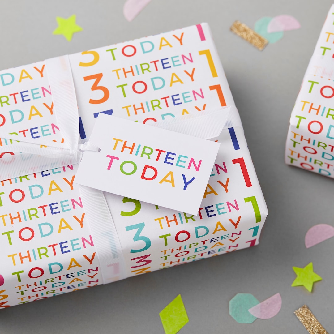 13th Birthday Wrapping Paper - Thirteen Today Birthday Gift Wrap Set ...