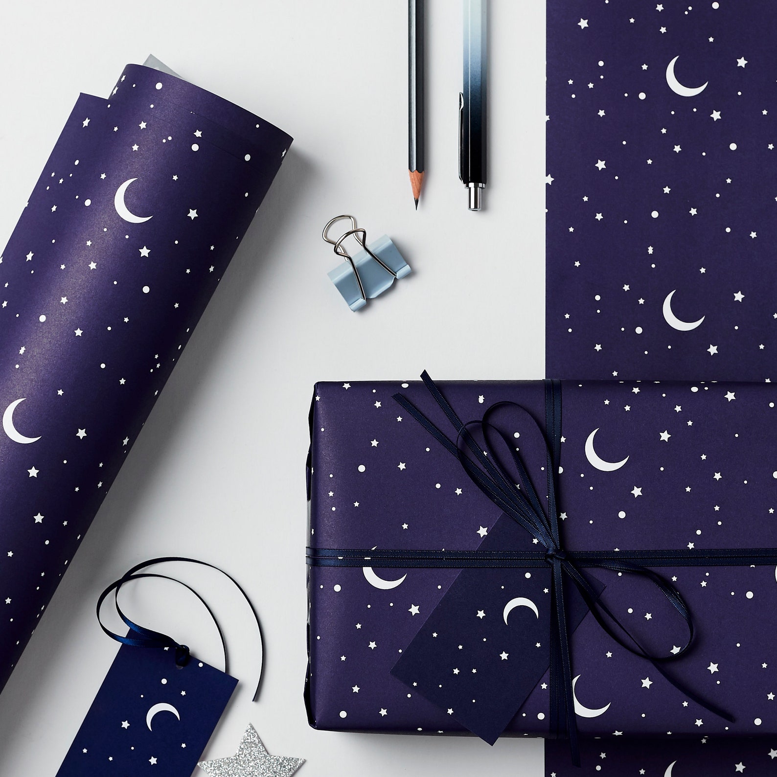 Night Sky Wrapping Paper Set Christmas Gift Wrap Star | Etsy