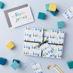 New BABY BOY Wrapping Paper Set, New Baby Gift WRAP, Baby Boy Paper ...