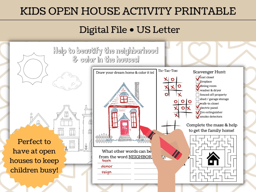Open House Kid's Activity Printable DIGITAL FILE Real Estate Printables ...