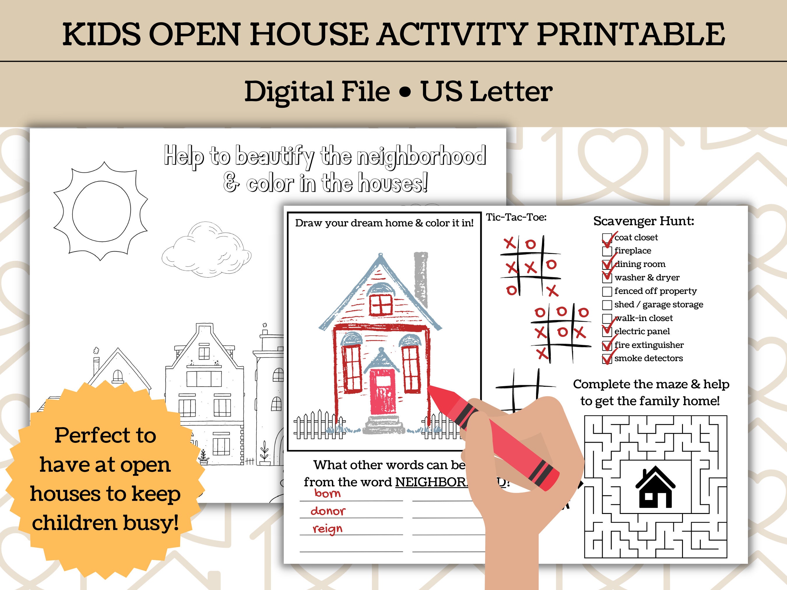 Open House Kid's Activity Printable DIGITAL FILE Real Estate Printables ...