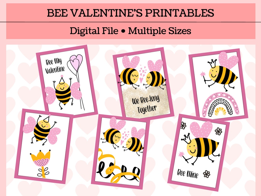 Bumble Bee Valentine's Printable Cards DIGITAL FILE Multiple Sizes ...