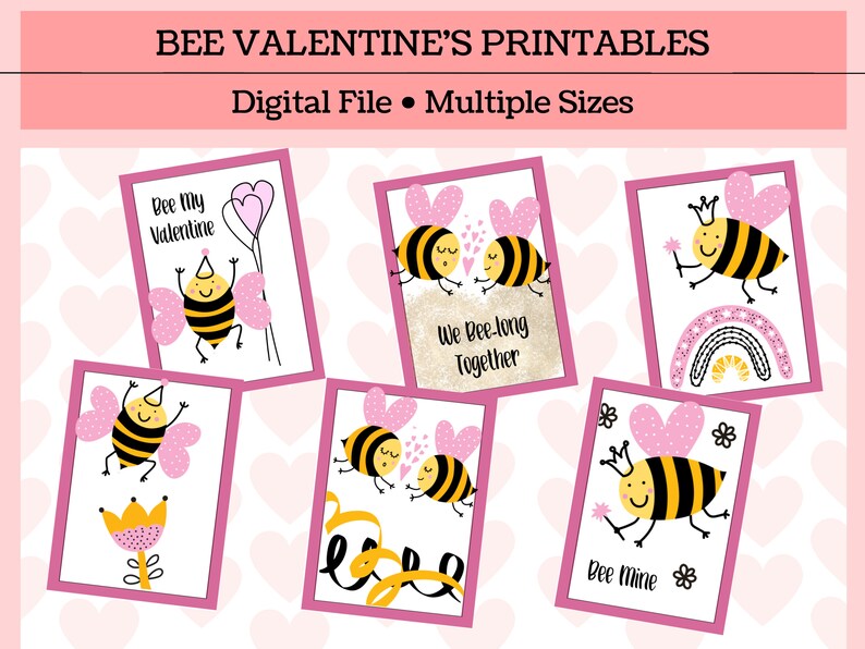 Bumble Bee Valentine's Printable Cards DIGITAL FILE Multiple Sizes ...