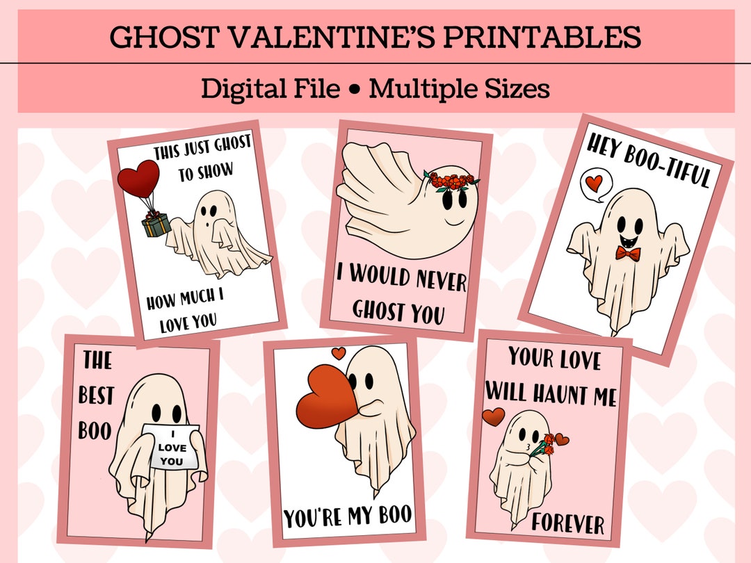 Ghost Valentine's Printable Cards DIGITAL FILE Multiple Sizes Great for ...