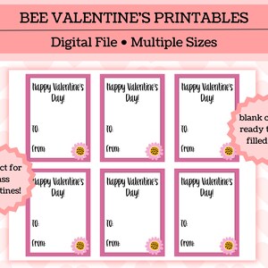 Bumble Bee Valentine's Printable Cards DIGITAL FILE Multiple Sizes ...