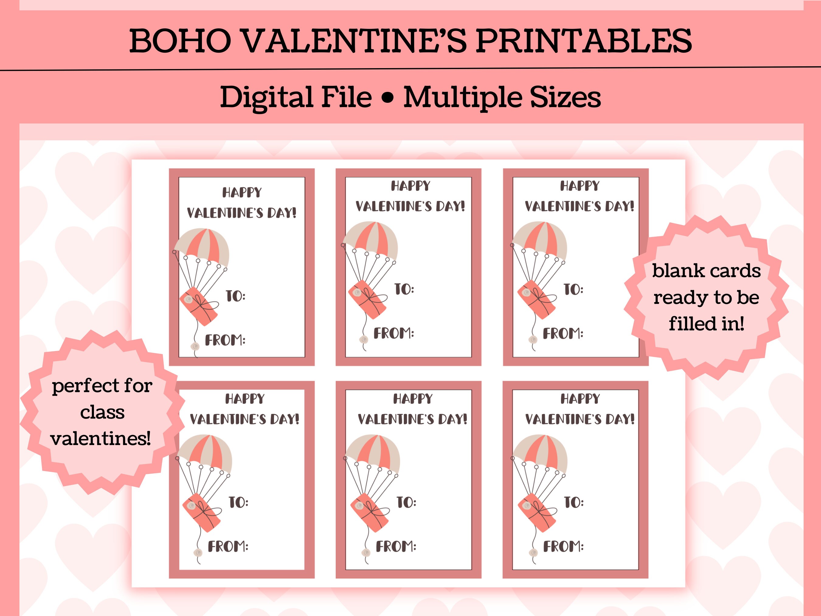 Boho Valentine's Printable Cards | DIGITAL FILE | Multiple Sizes ...