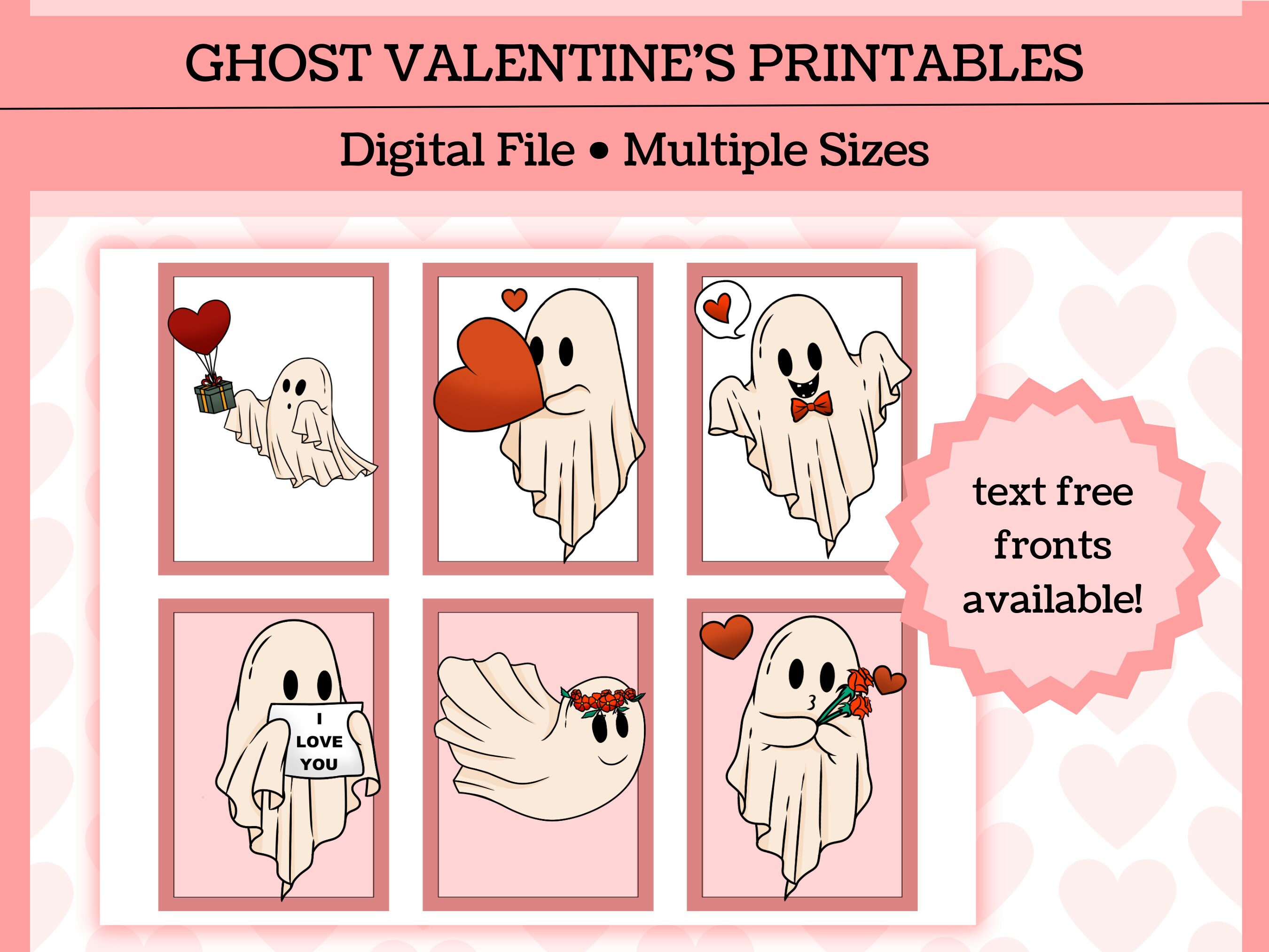 Ghost Valentine's Printable Cards DIGITAL FILE Multiple Sizes Great for ...