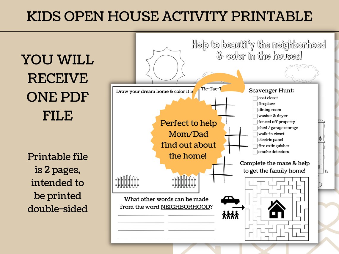 Open House Kid's Activity Printable DIGITAL FILE Real Estate Printables ...