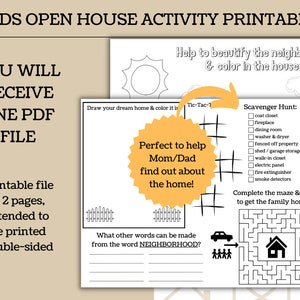Open House Kid's Activity Printable DIGITAL FILE Real Estate Printables ...
