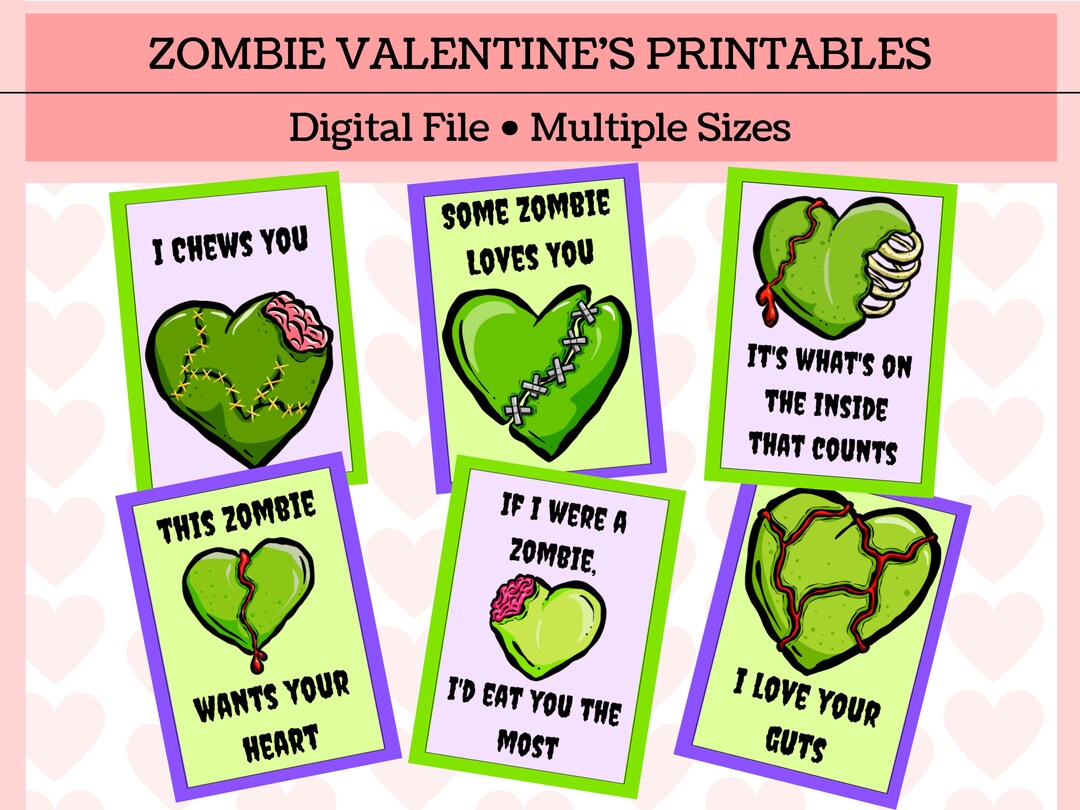 Zombie Valentine's Printable Cards DIGITAL FILE Multiple Sizes Great ...