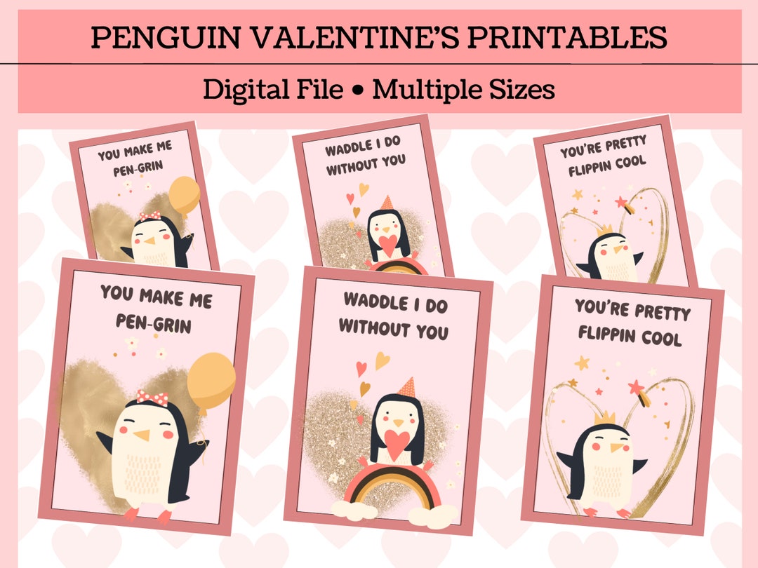 Penguin Valentine's Printable Cards | DIGITAL FILE | Multiple Sizes ...