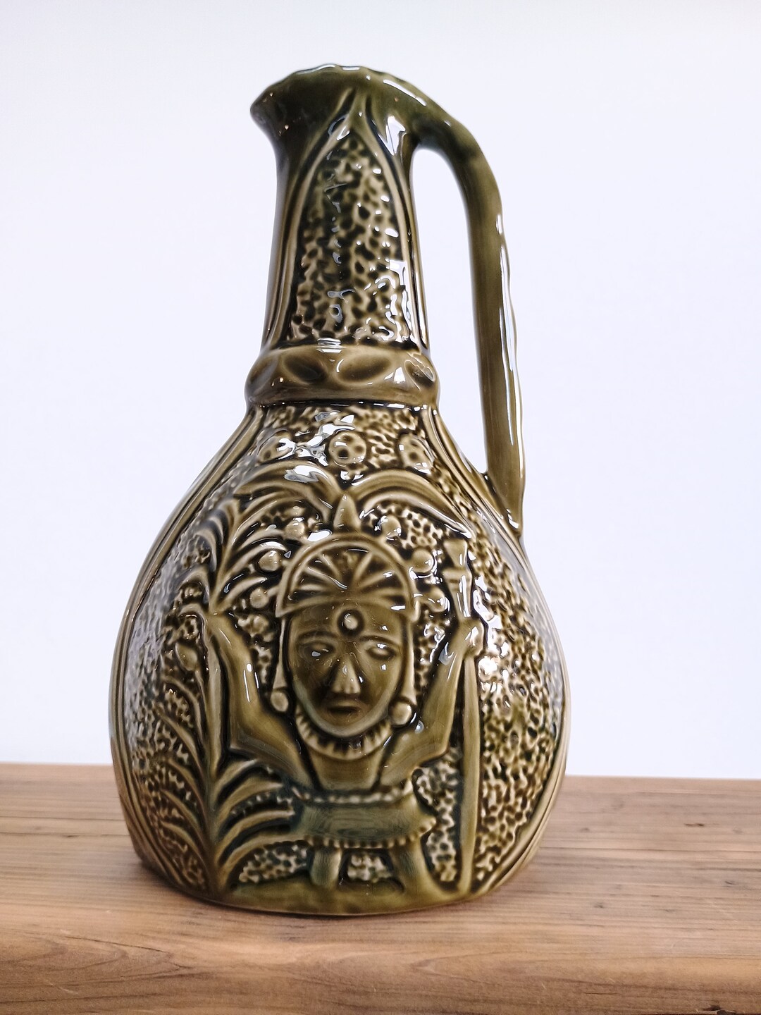 Sadler Mid Century Aztec Mayan Style Olive Green Pitcher Vase - Etsy
