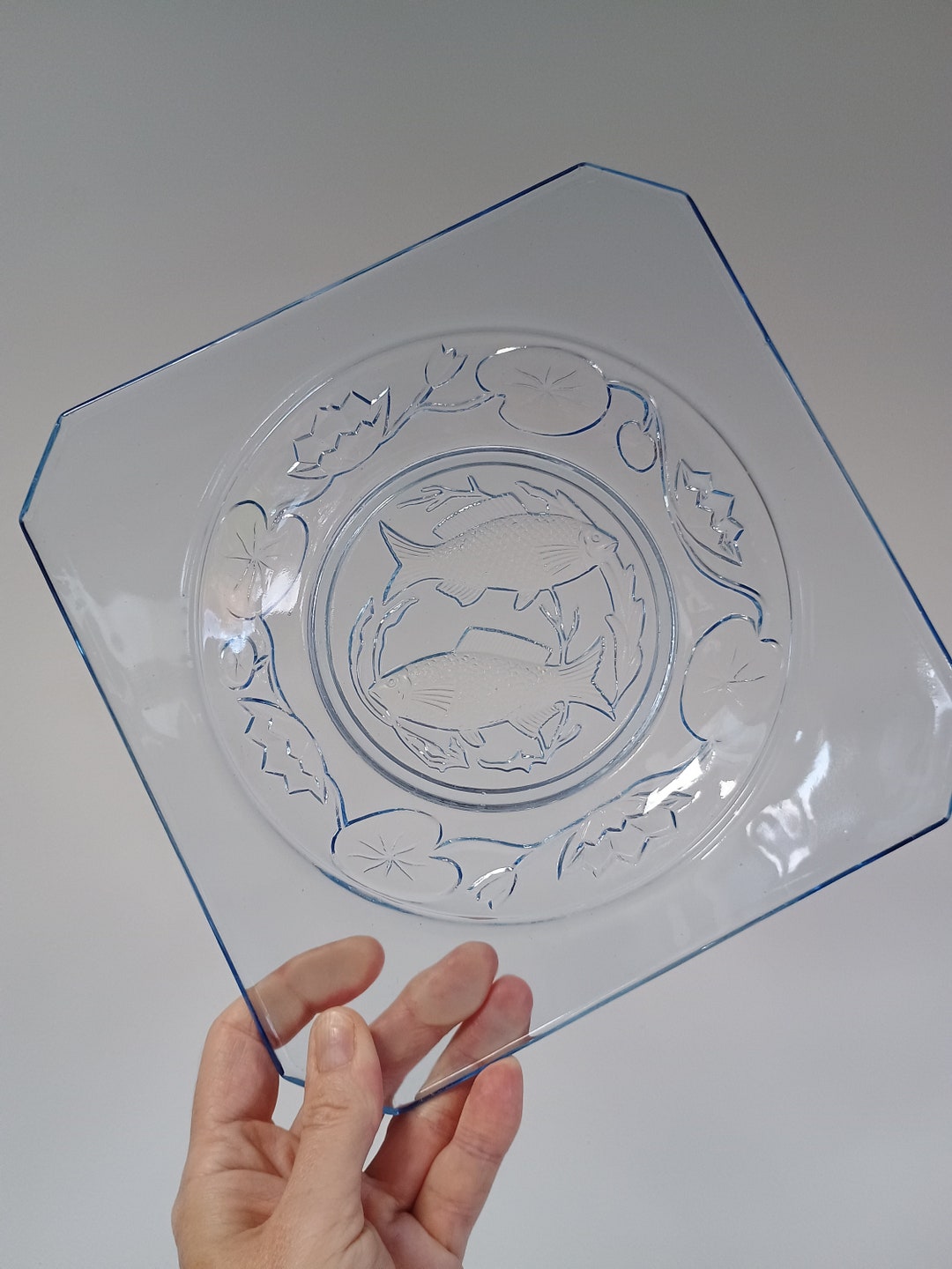 Bagley Art Deco Square Blue Glass Dish Pisces Fish Ocean - Etsy