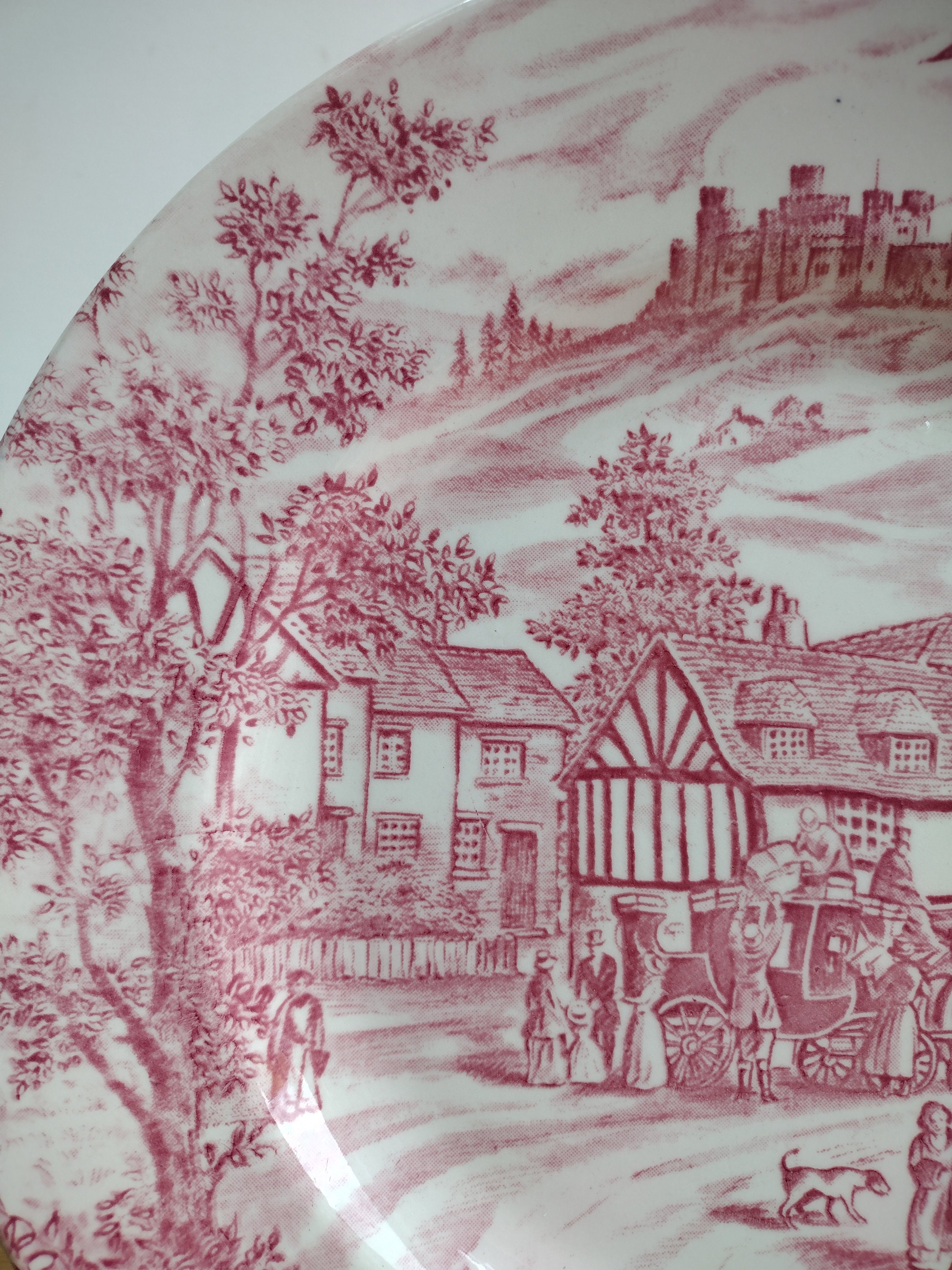 J Broadhurst & Sons Swan Inn Dinner Plate Pink and White - Etsy