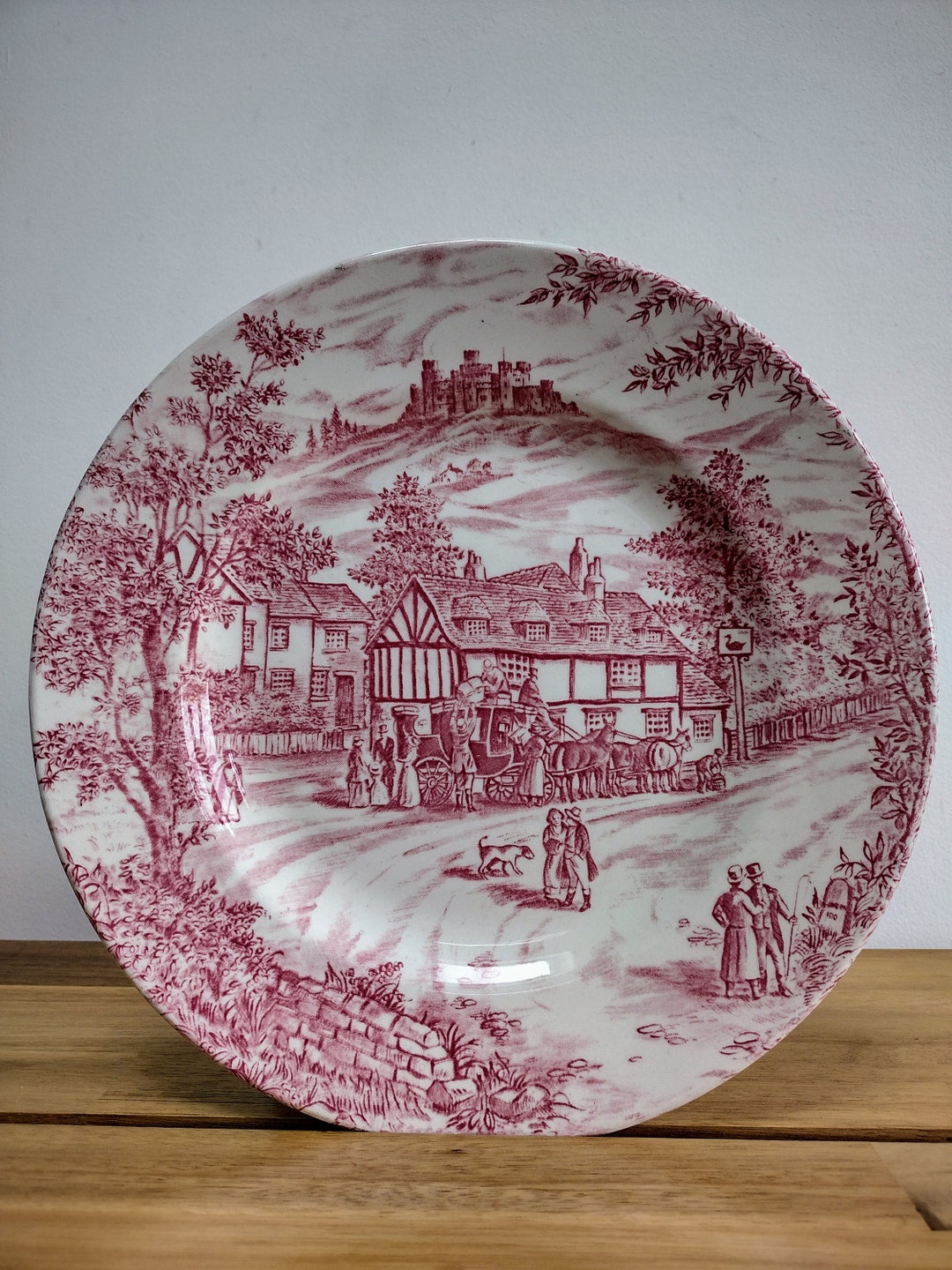 J Broadhurst & Sons Swan Inn - Dinner Plate - Pink and White - Coaching ...