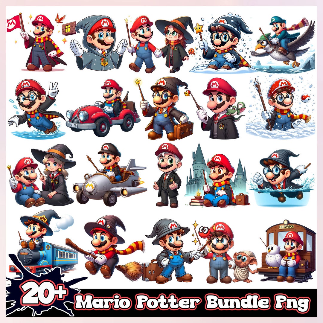 Mario Potter Png Bundle, Super Mario PNG Design, Super Mario Clipart ...