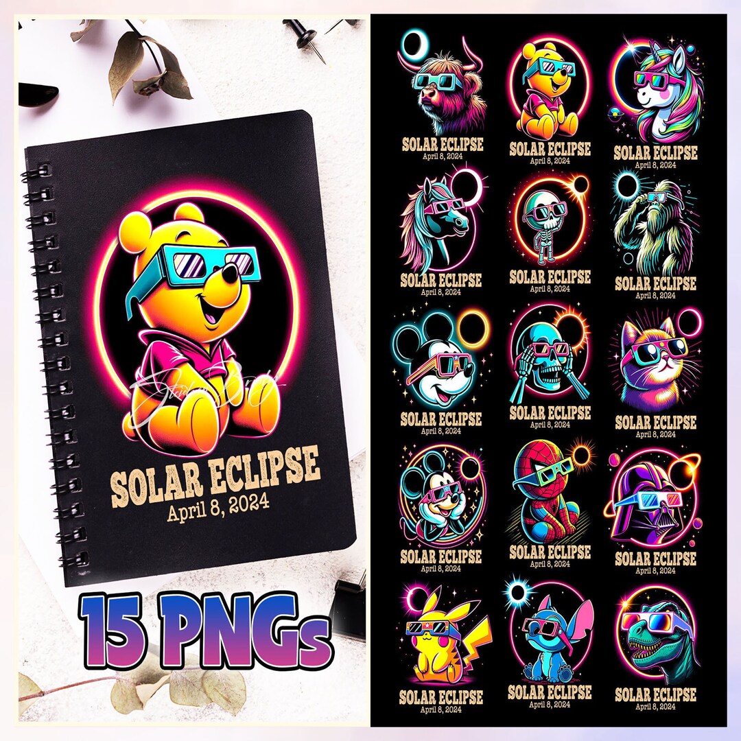 Solar Eclipse 2024 Png Bundle, Cartoon Solar Eclipse Png Sublimation ...