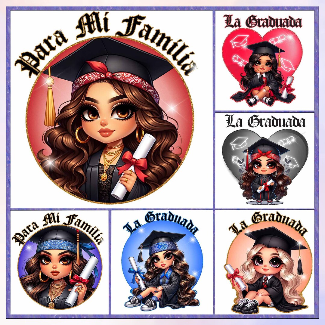 La Graduada Chicana Png Bundle, Graduation Chibi Style Png, Educated ...