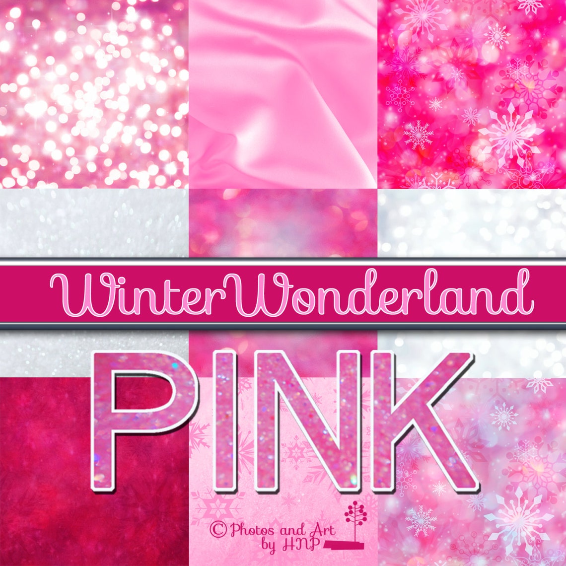 Winter Wonderland Pink Digital Scrapbook Paper Bokeh Snowflake ...