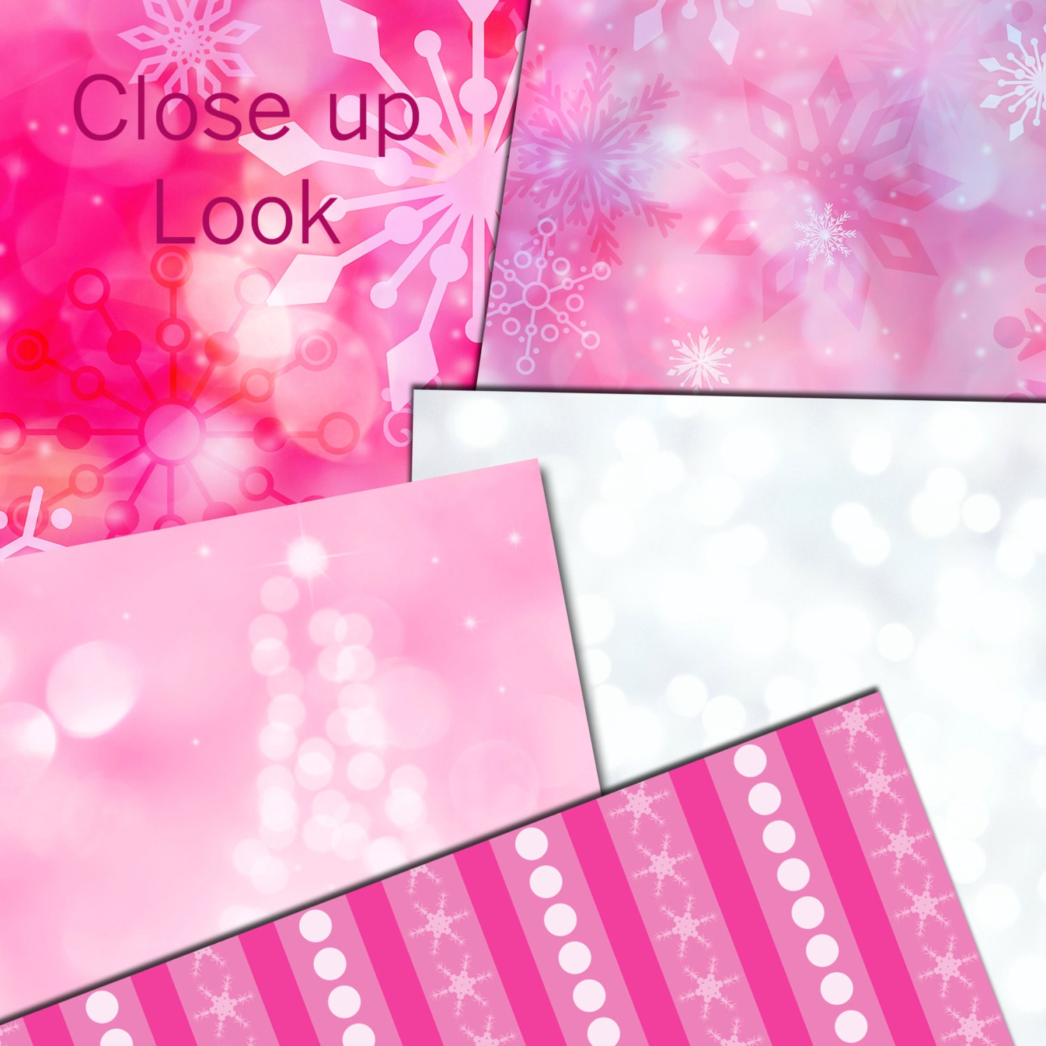 Winter Wonderland Pink Digital Scrapbook Paper Bokeh Snowflake ...