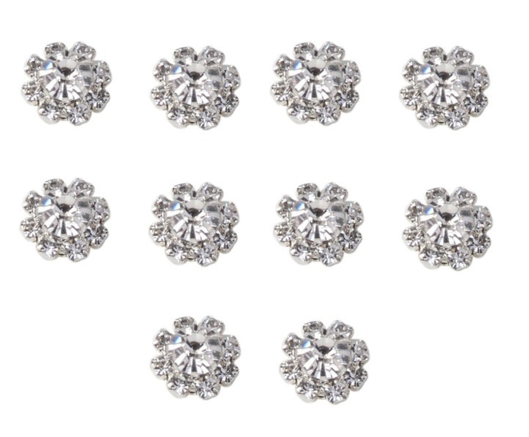 10 X Silver Round Rhinestone Diamante Crystal Embellishment 12mm Flat ...