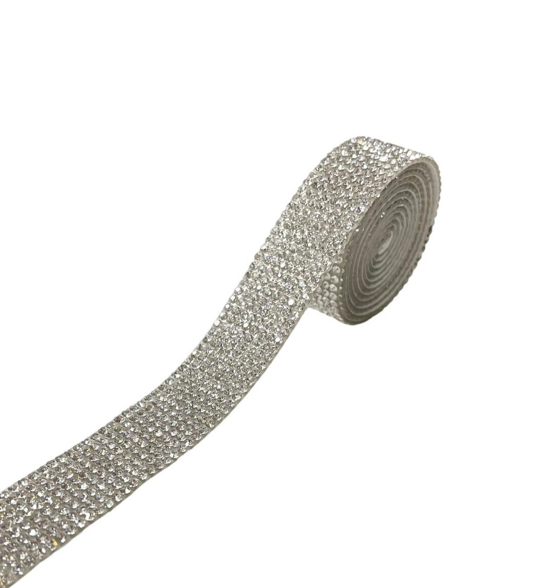 Silver Self Adhesive Rhinestone Roll 1 Yard (91.44cm) 8 Row Super ...