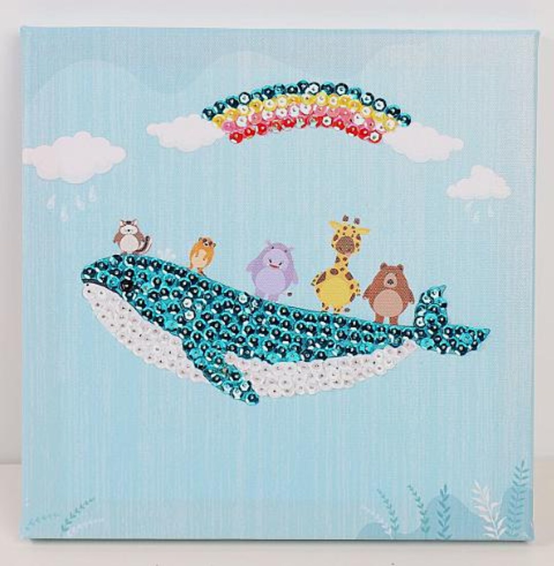 DIY Sequin Embroidery Kit – Cute Whale & Animal Friends | Nursery Wall ...