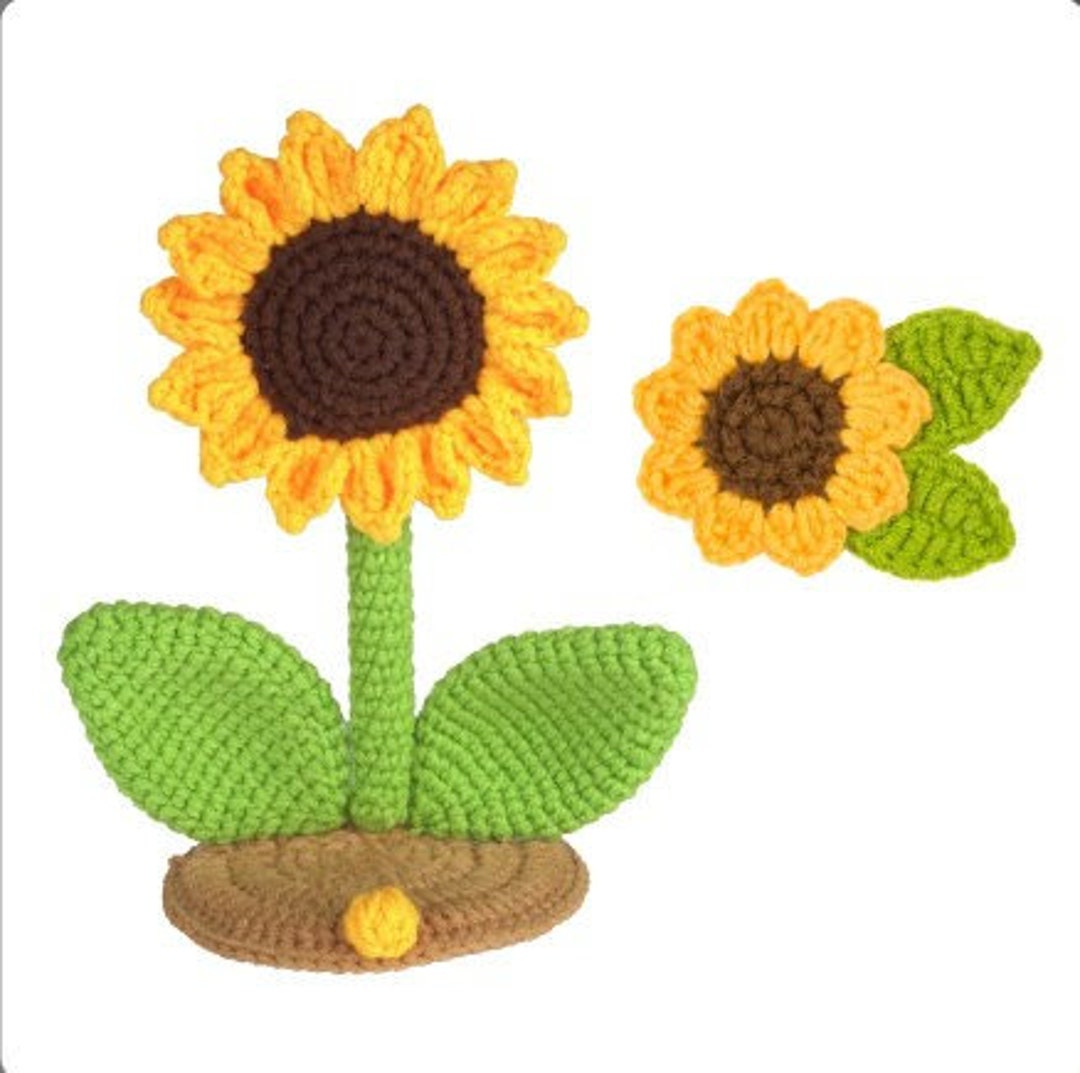 2 Pc DIY Cute Sunflower in Flowerpot With Small Sunflower Crochet ...