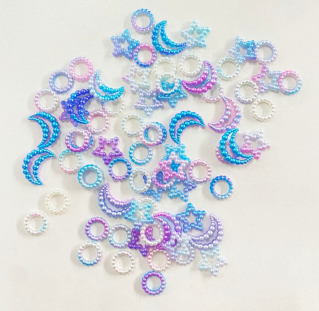 50pcs Circle Moon and Stars Shaped Bead Embellishments Double - Etsy 日本