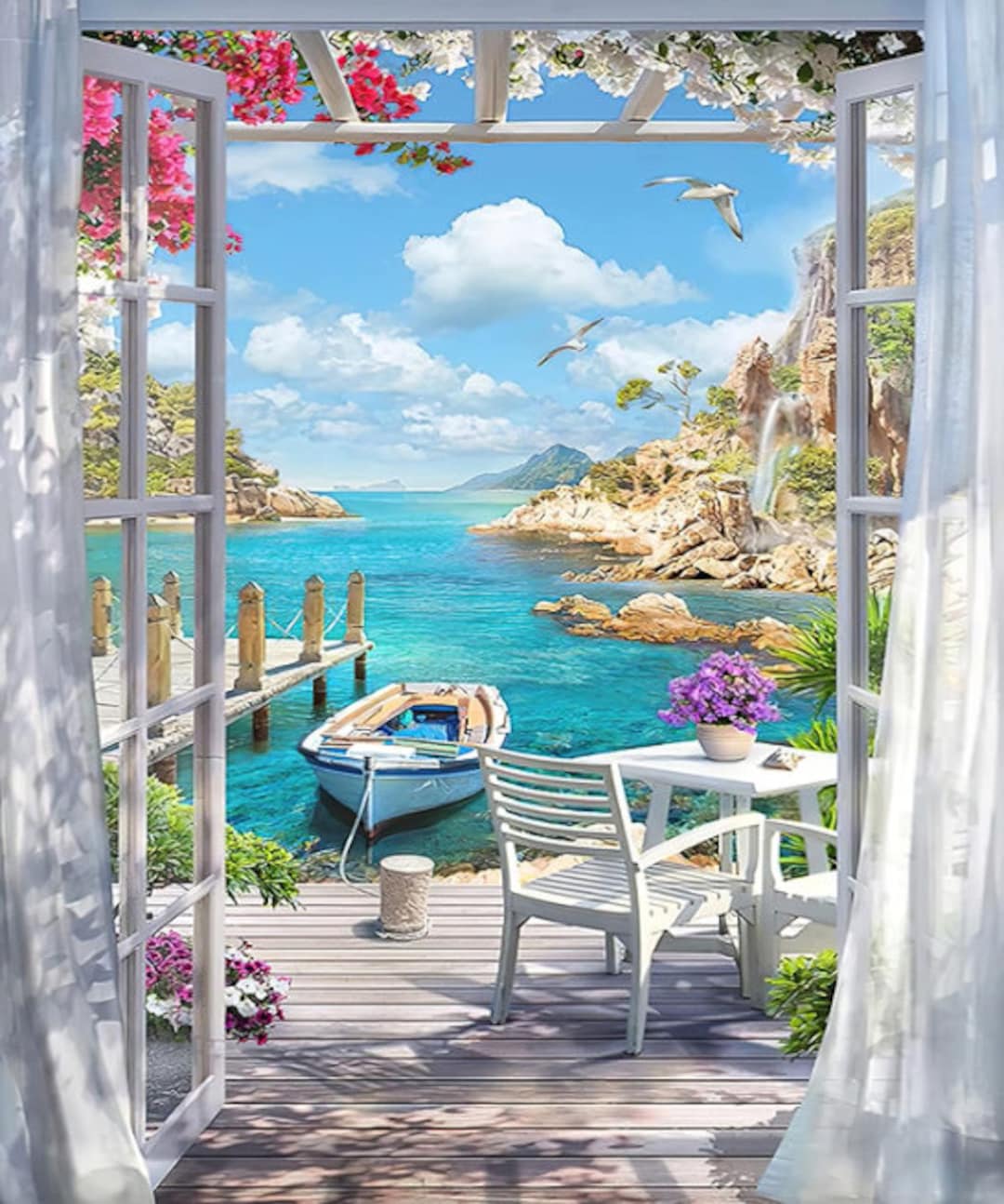 5D DIY Boat Dock Window Landscape Diamond Painting Kit Rhinestone ...