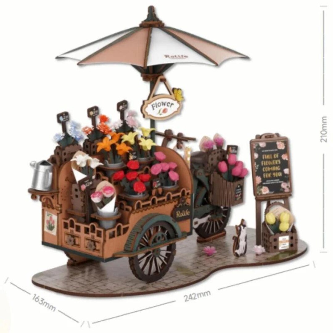 3D Wooden Blossom Cart Puzzle Kit - Decorative Craft Model for Adults ...